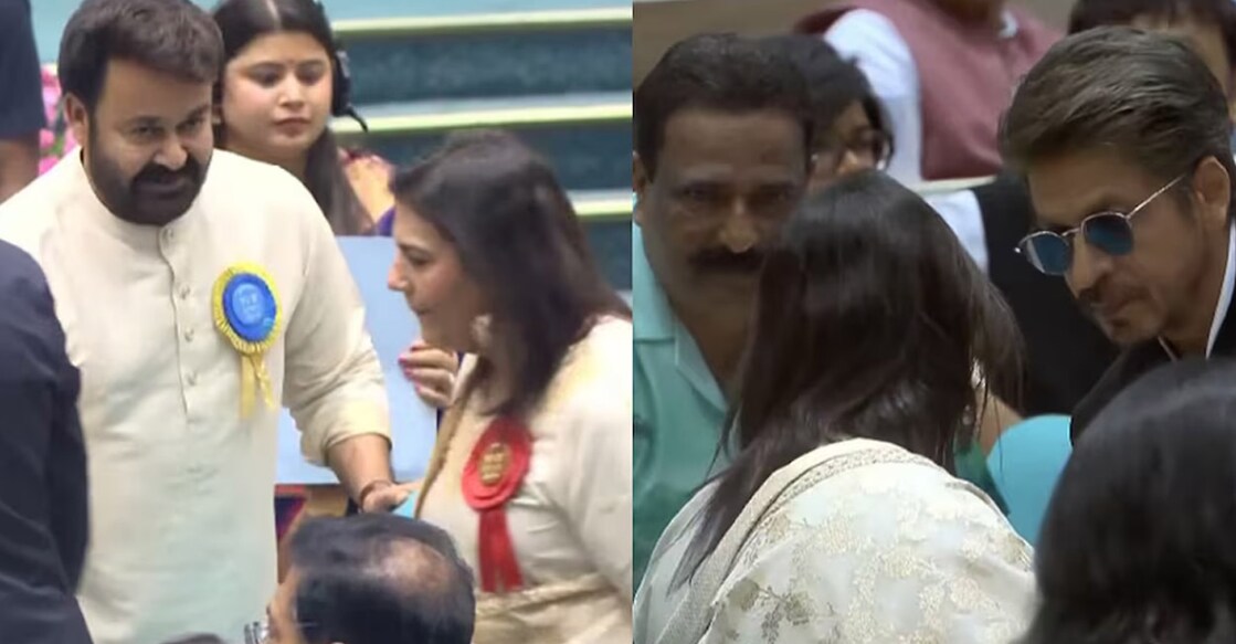 Shah Rukh Khan's warm gesture to Mohanlal and wife Suchitra wins hearts at National Film Awards ...
