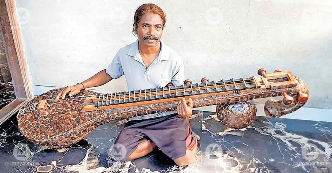 Malappuram man crafts a stunning veena from discarded coconut shells ...
