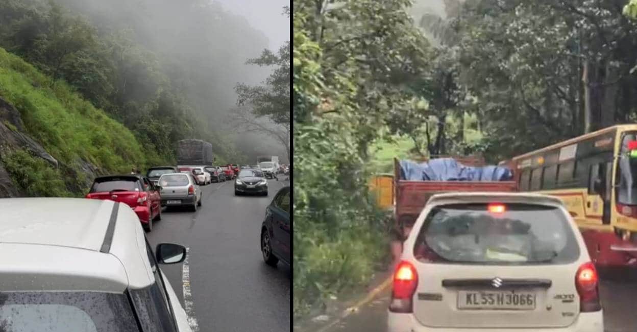 Massive traffic block on Wayanad ghat road leaves passengers stranded