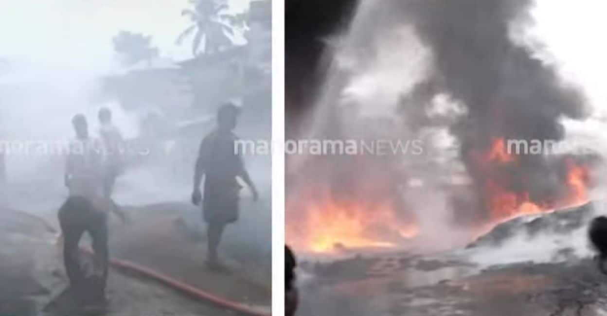 Massive fire breaks out near apartment complex in Palakkad | Fire ...