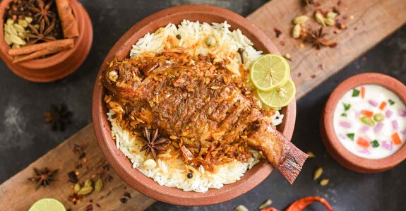 fish biryani plate