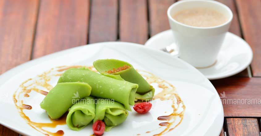 Pandan crepe with coconut filling | Pandan crepe | coconut filling ...