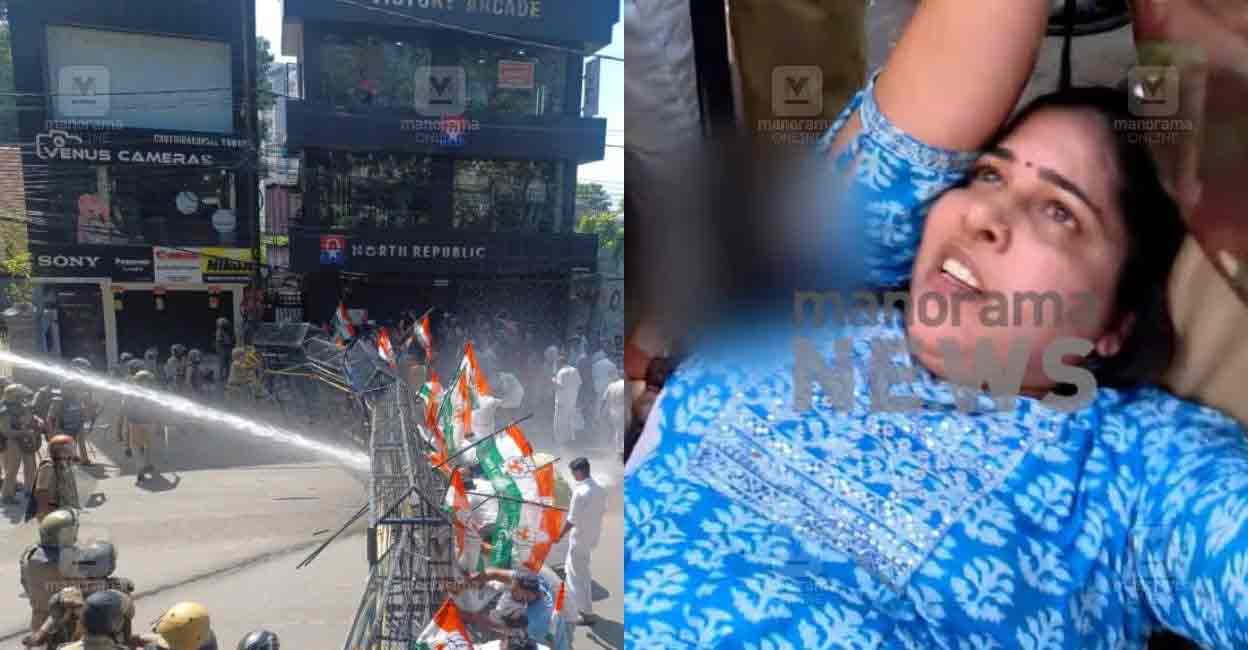 Youth Congress march turns violent in Kannur; police pins woman ... Youth Congress march turns violent in Kannur; police pins woman ...