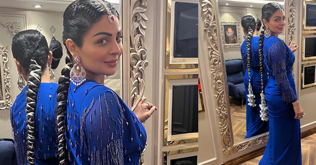 Gorgeous royal electric blue ensemble on Neeru Bajwa weaves magic ...