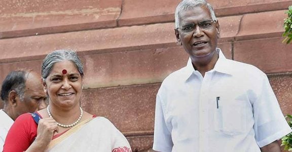 CPI secretary D Raja and his partner, the king and queen of hearts