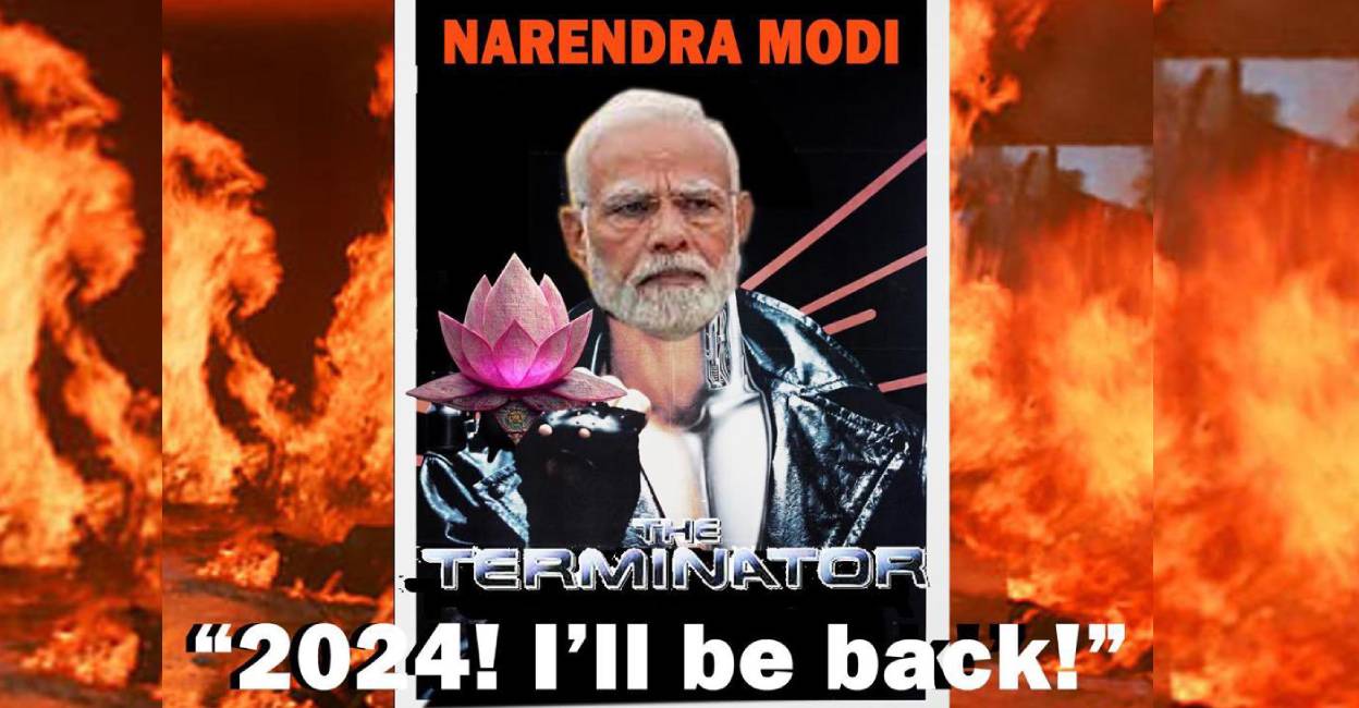 '2024! I'll be back', roars Modi on BJP poster; Is PM a cyborg, asks ...