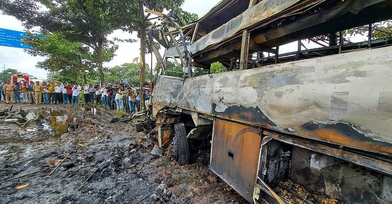 12 dead, 43 injured as bus hits truck, catches fire in Maharashtra ...