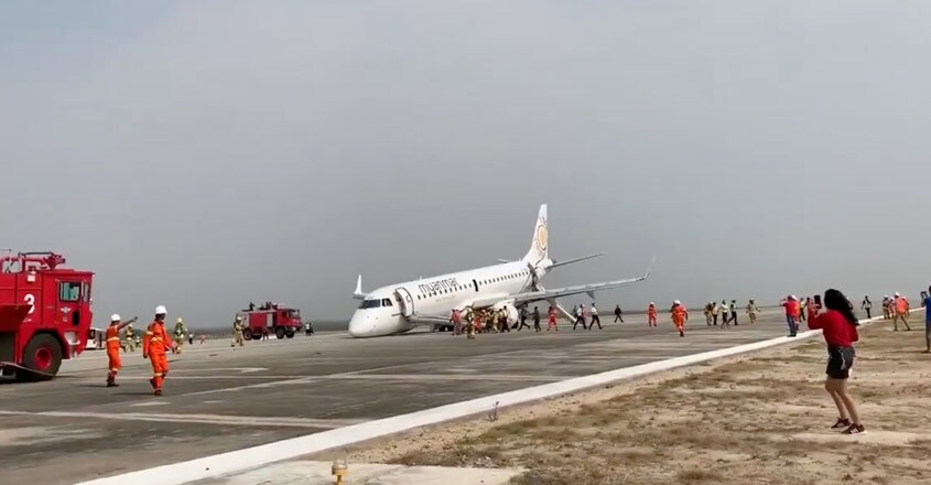 Myanmar pilot safely lands plane on its nose after landing gear failure ...