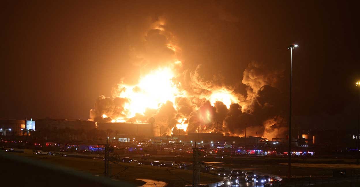 Saudi Aramco petroleum storage site hit by Houthi attack, fire erupts ...
